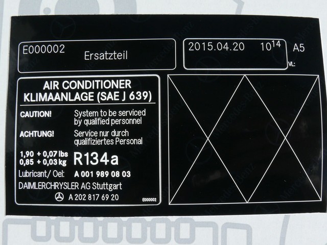 Genuine Mercedes air condition retrofit sticker R134a for W126, W124 ...
