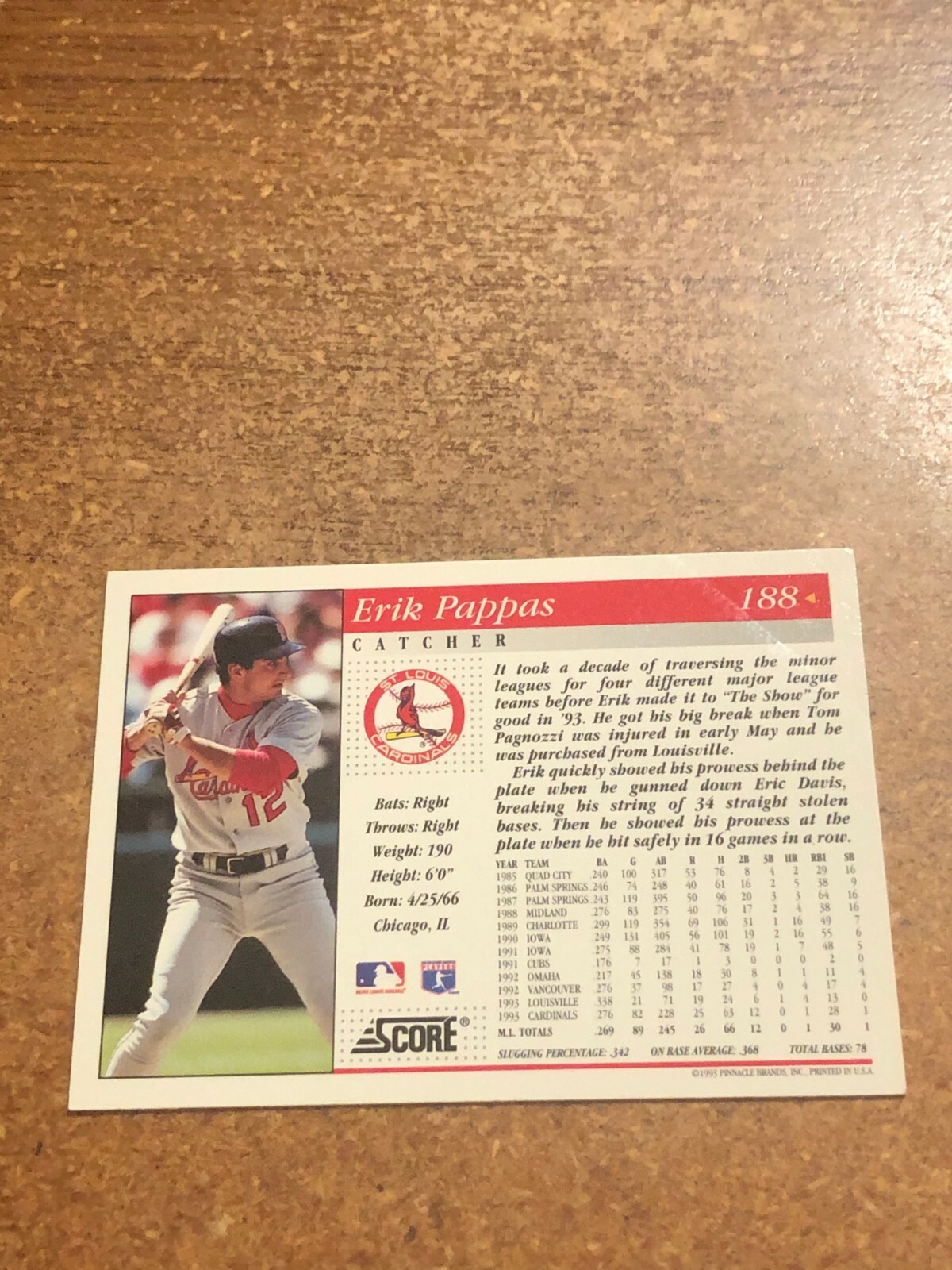 1994 Score Baseball # 188 Erik Pappas RC | eBay