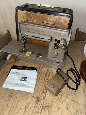 Vintage 50’s Singer 301A Sewing Machine + Case & Pedal Zigzag Slant ...