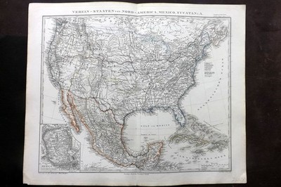 Stieler 1870 Map Vereinig-Staaten von Nord-Amerika, Mexico, Yucatan ...