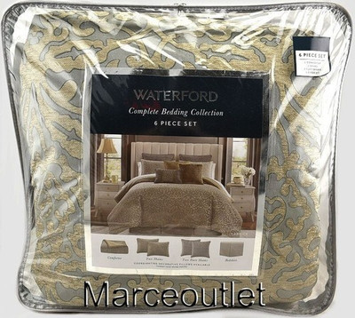 Waterford CARRICK 6 Piece CAL KING Comforter Set Silver / Antique Gold ...