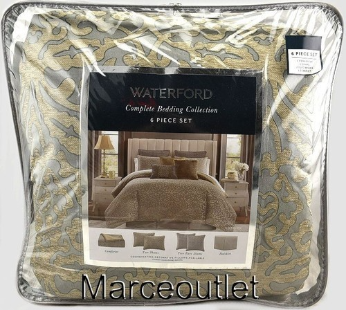 Waterford CARRICK 6 Piece CAL KING Comforter Set Silver / Antique Gold ...