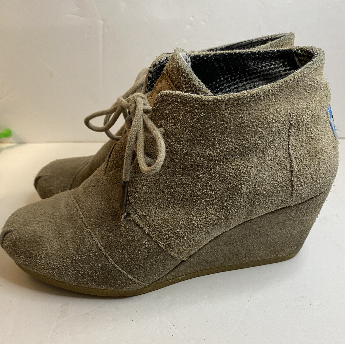 TOMS Women's Kala Wedge Desert Taupe Bootie Boots Shoes Flannel Inside ...