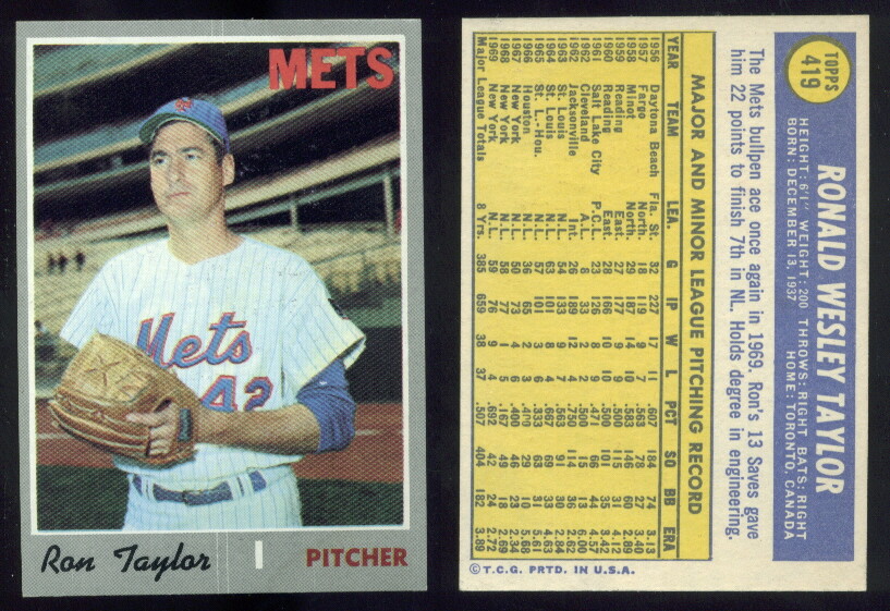 (66160) 1970 Topps 419 Ron Taylor Mets-NM | eBay