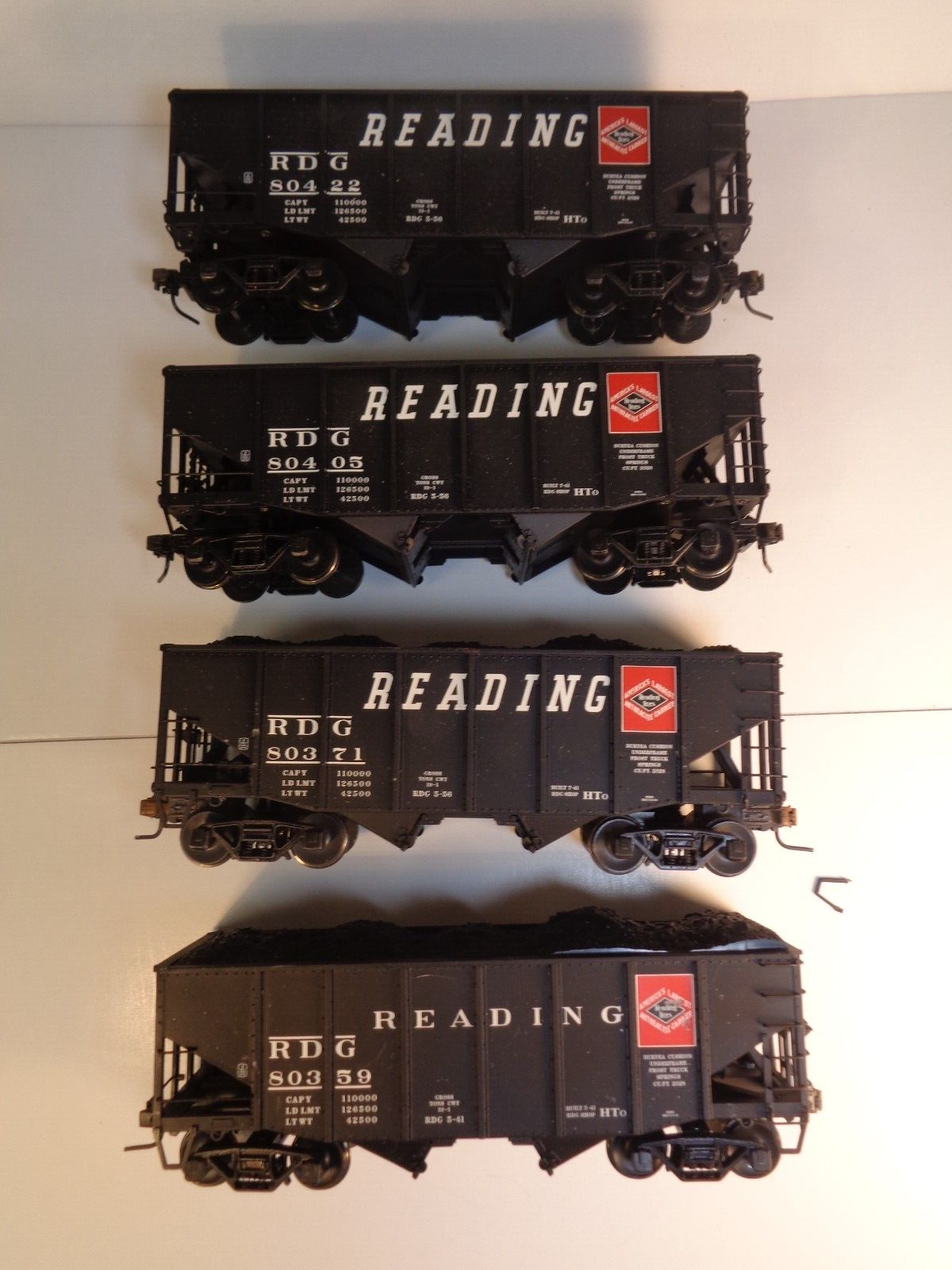 O Scale Lot of 4 Atlas 55 Ton 2 Bay Reading Coal Hoppers 2 Rail | eBay