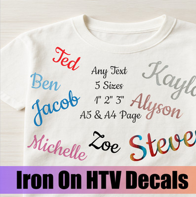 Personalised Iron On Names HTV Vinyl Decals Transfer Fabric Clothes Bag ...