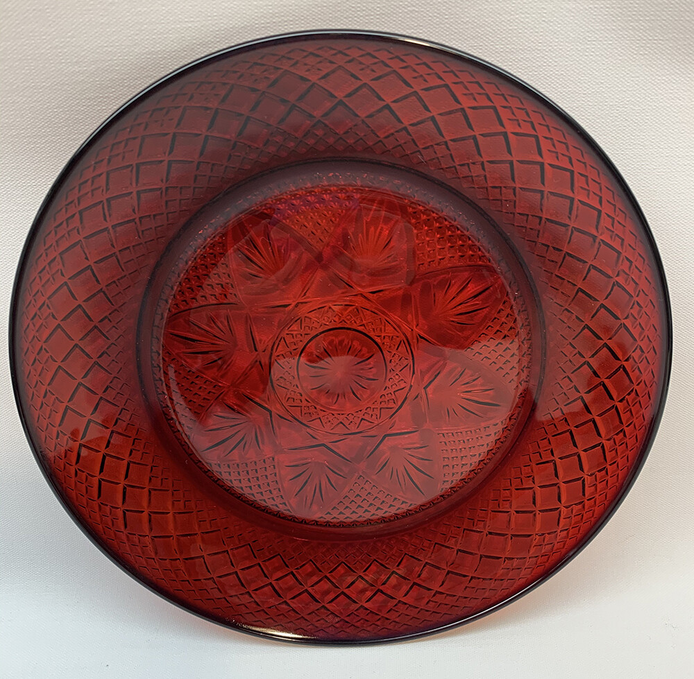 Red Cut Glass Pattern Salad / Dessert Plate 8" Festive Holiday ...
