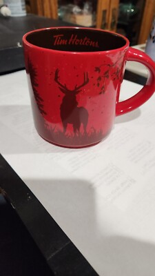 Tim Hortons 2017 RED Ceramic Coffee Mug Deer Elk Trees | eBay