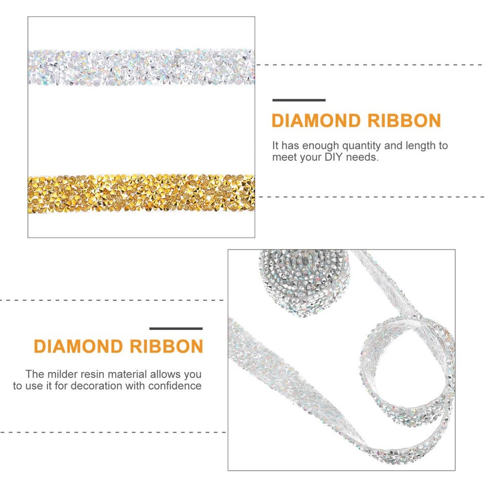 2 Packs Diy Clothing Accessories Self Adhesive Rhinestone Ribbon Bling ...