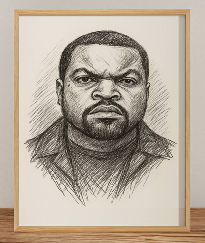 ICE CUBE DRAWING PRINT PORTRAIT SKETCH 8" x 10" PRINT WALL ART HIP HOP ...