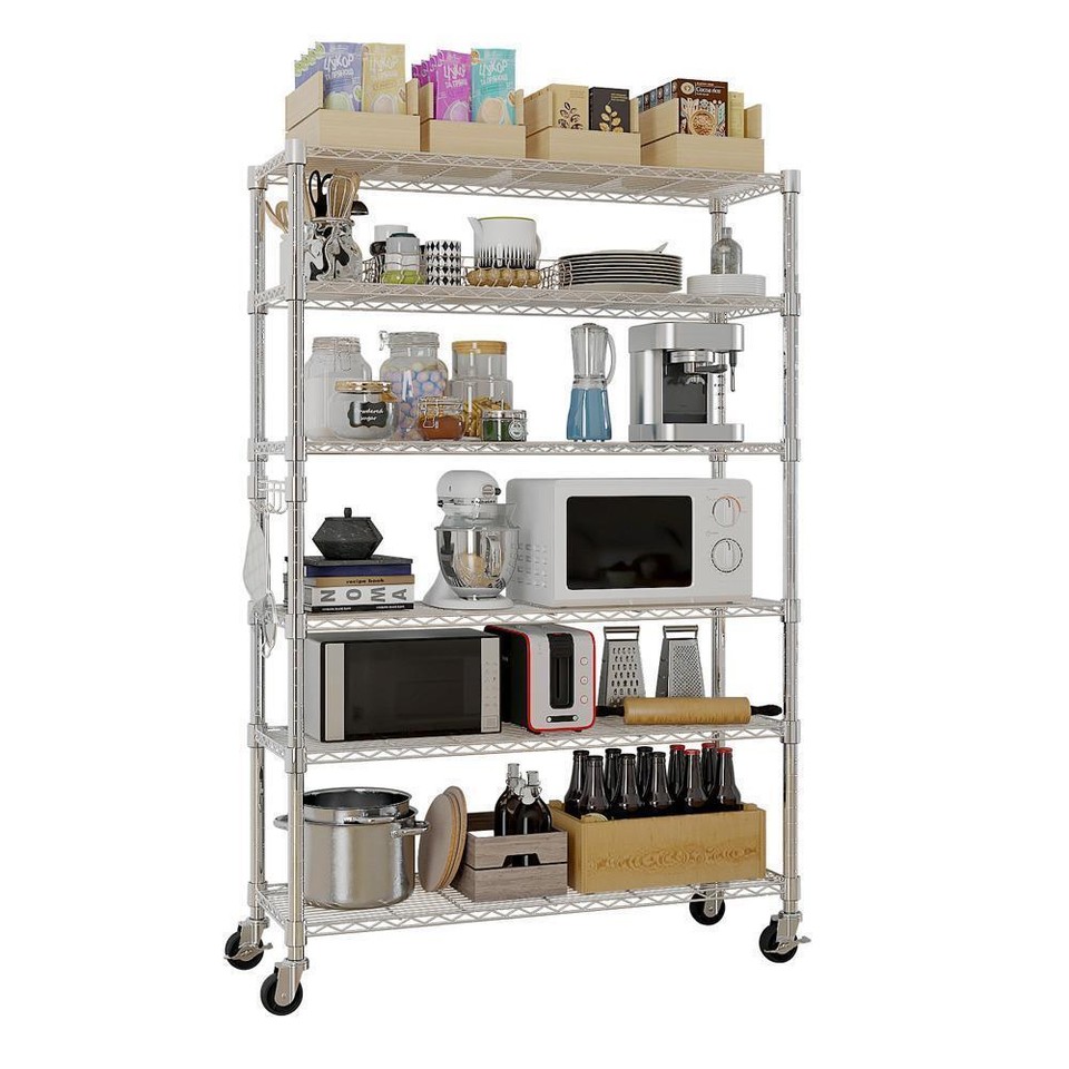 Rolling 6 Tier Storage Shelf Heavy Duty Storage Shelving Unit Metal ...
