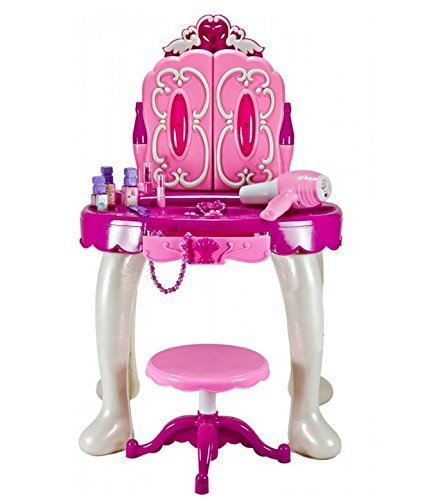 Girls Dressing Table Vanity Mirror Play Set Toy Make Up Desk With Stool ...