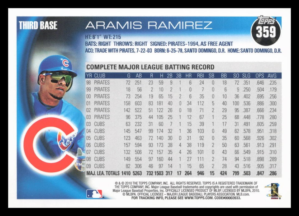 2010 Topps #359 Aramis Ramirez Chicago Cubs Baseball Card | eBay