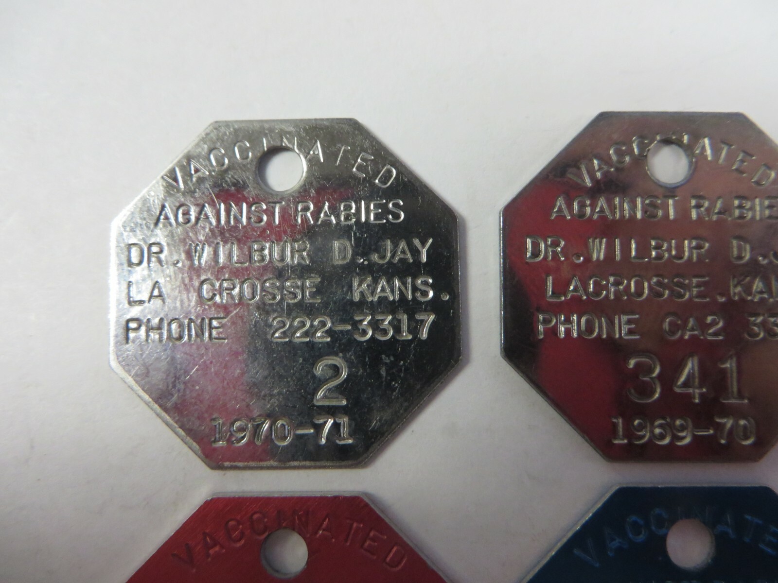 Vtg Lot Dog Tag License Rabies Vaccine LaCROSSE, KANSAS Dr. Wilbur Jay ...