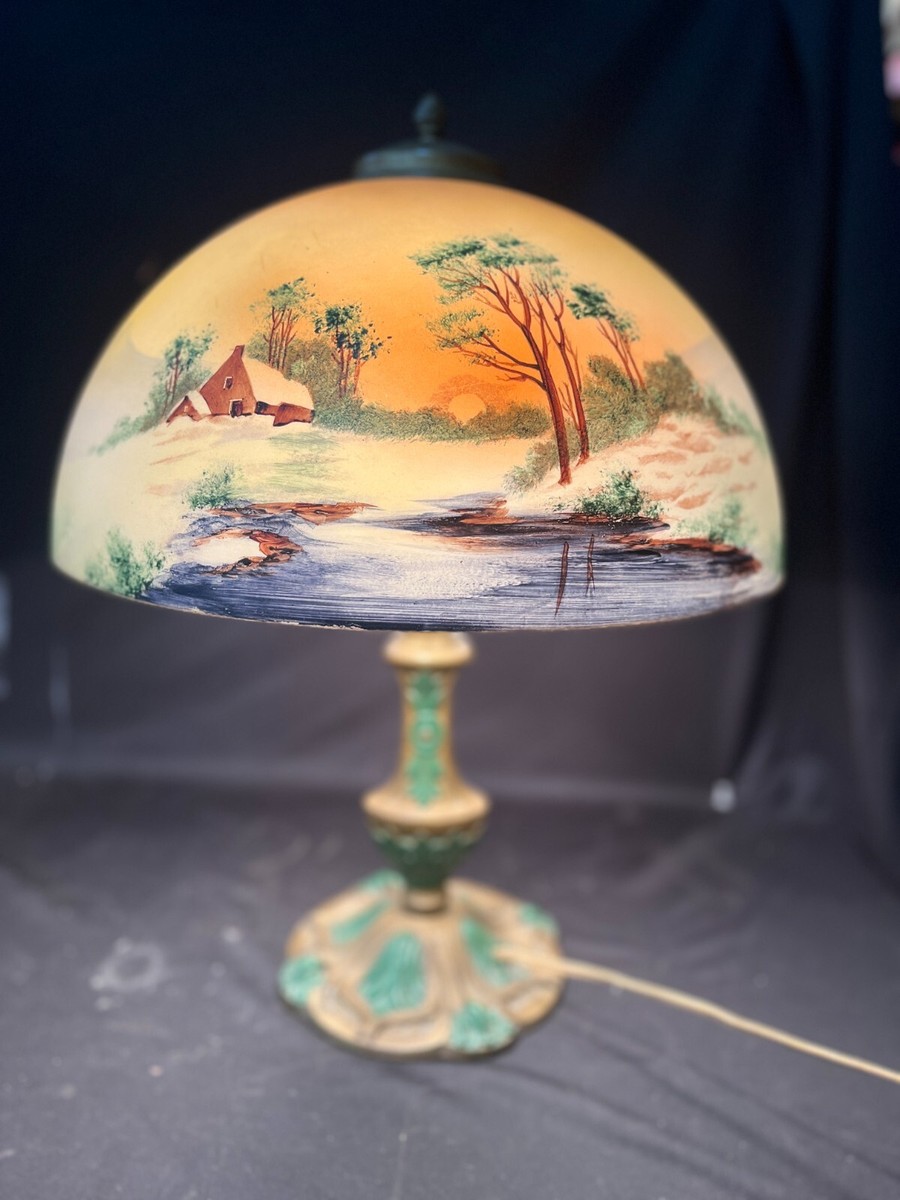 Vintage Reverse Painted Lamps ORIGINAL REVERSE PAINTED TABLE LAMP