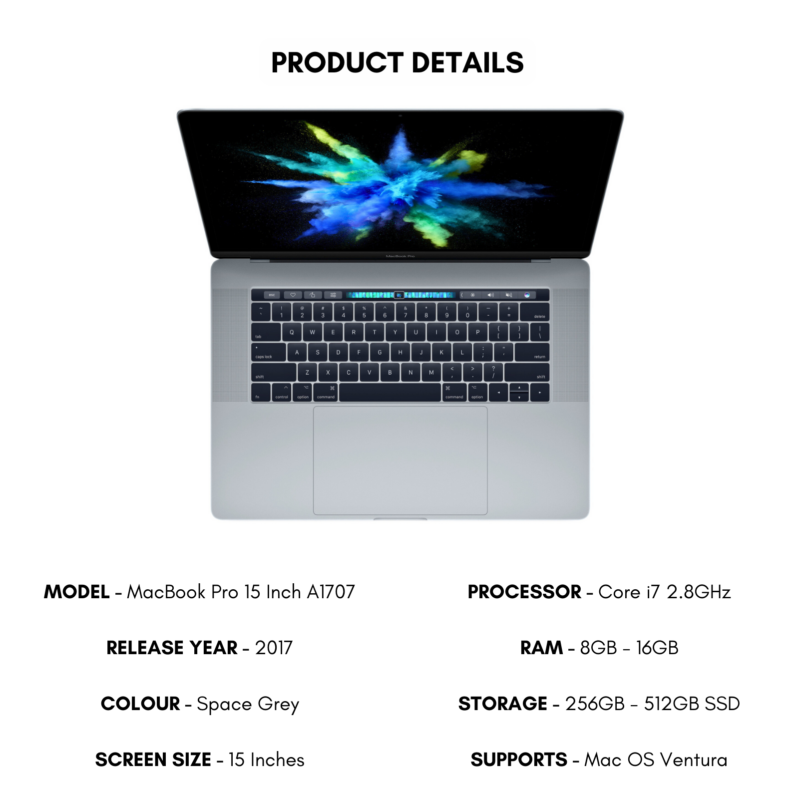 Apple MacBook Pro 15 Inch Laptop 2017 Core i7 2.8GHz Various Ram & Ssd ...
