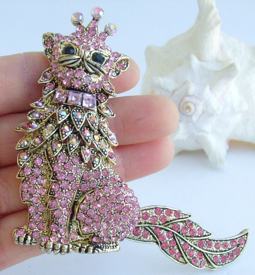 Charming Animal Cat Kitty Keychain Pendant Rhinestone Crystal KP05953 ...