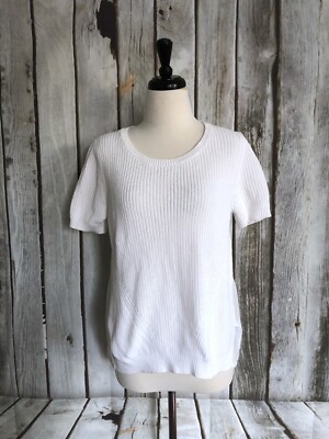 French Connection Ribbed Sweater Top Womens M White Sheer Chiffon ...