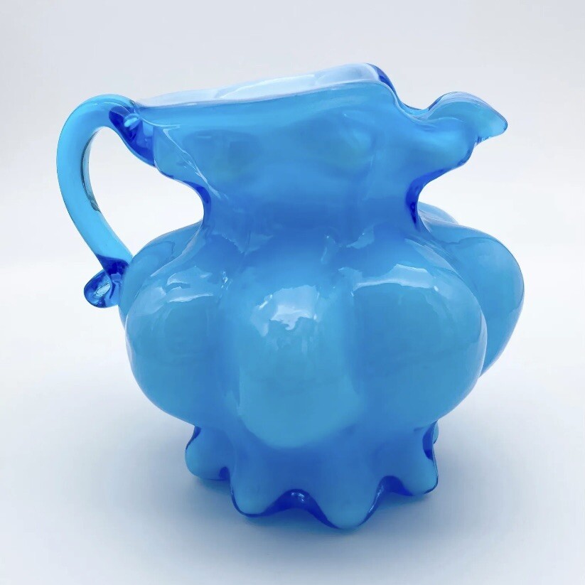 Vintage Kanawha Catalonian Cased Glass Pitcher Blue And White Hand ...