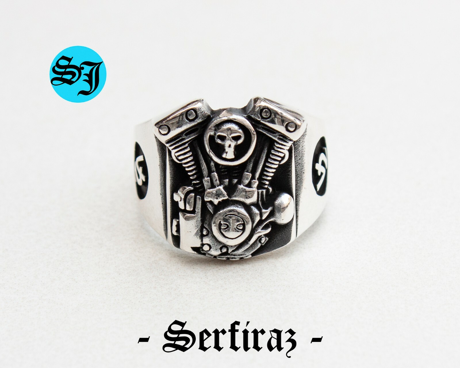 V2 Skull Motorcycle Engine Solid 925 Sterling Silver Men's Woman's ...