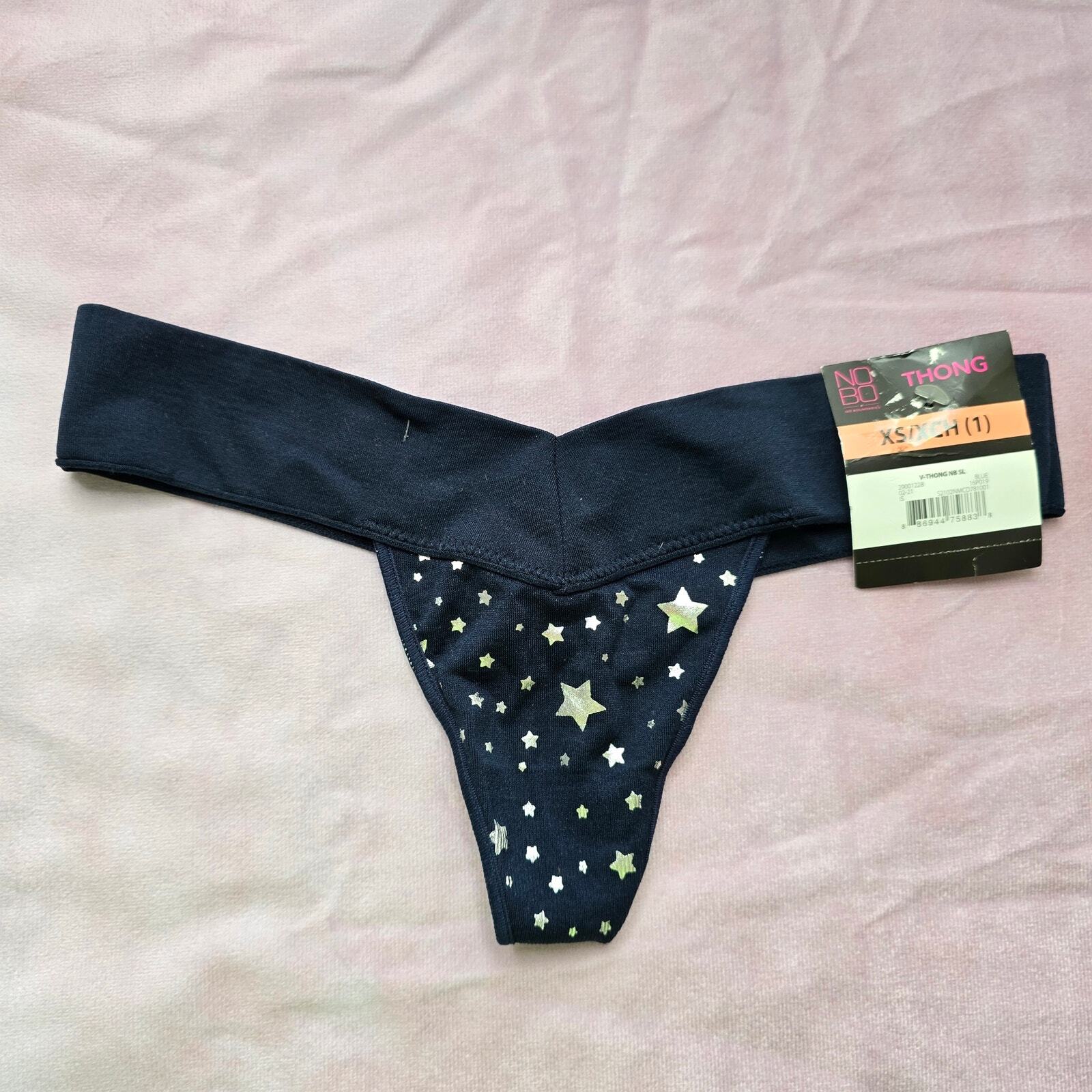 No Boundaries Navy Blue Silver Stars Thong Bikini Bot… - Gem