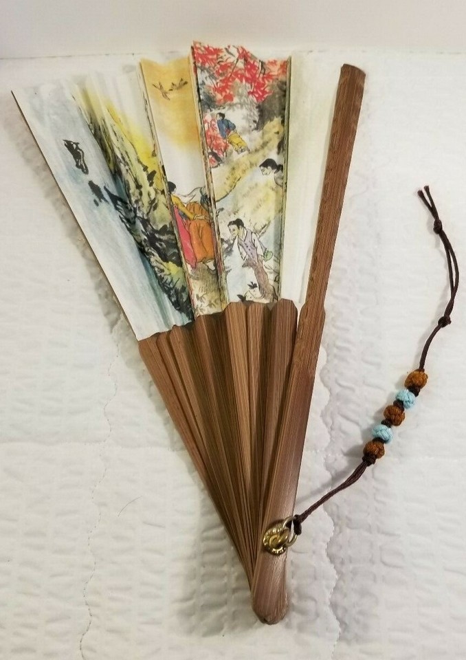 Lot Four (4) Traditional Hand Fan: Korea, Peacock Shining, Bamboo and ...