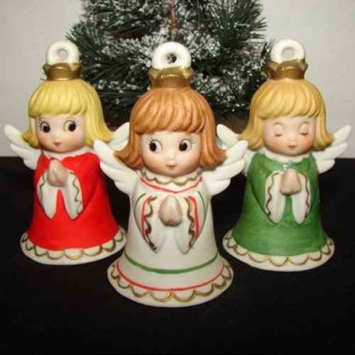 Vintage Lefton ANGEL GIRL Bell Figurines or ornaments with Christmas ...