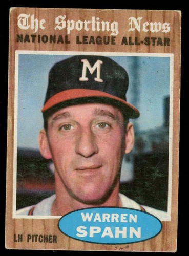 1962 Topps Baseball #399 Warren Spahn AS, All Star ~ VG-EX CREASE FREE ...
