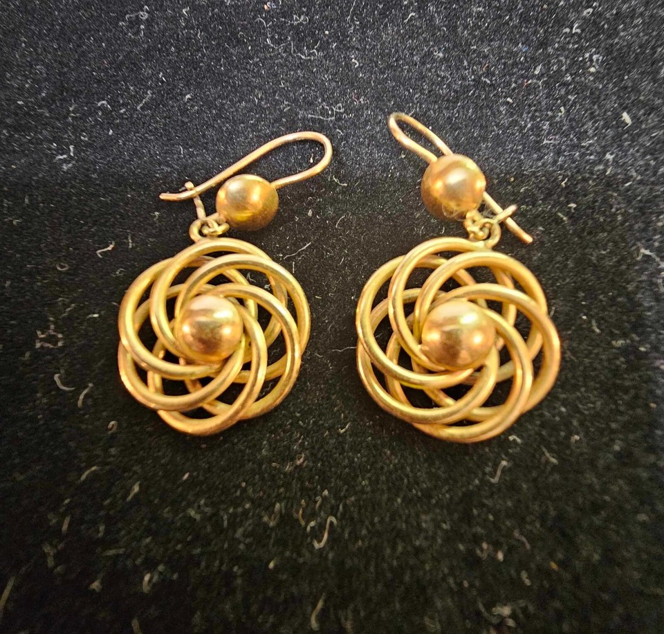 14k Gold Multi Layer Swirl Design Flower Hook Earrings - Lovely -6g ...