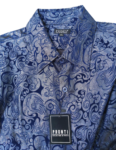 Pronti Collection by Phita Men's Metallic Embossed Cotton/Linen Shirt ...