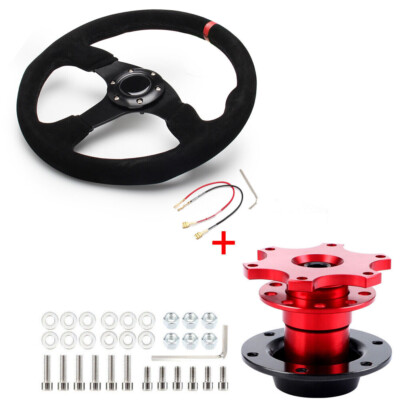 14" Steering Wheel With Suede Leather Drifting 6 Bolt &Quick Release ...