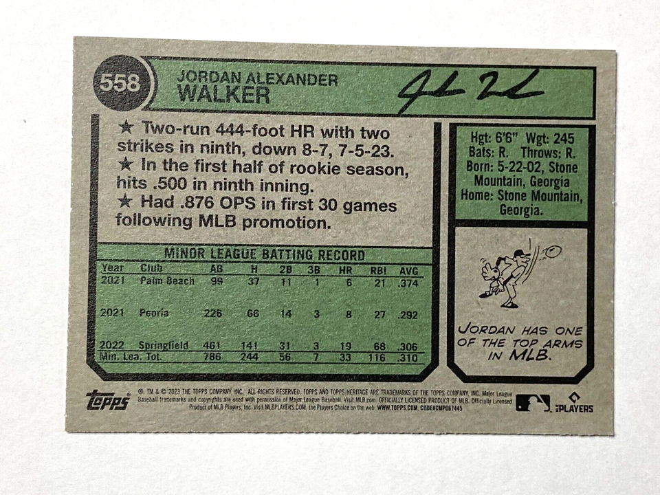 2023 Topps Heritage High Number Jordan Walker Rookie Card #558 ...