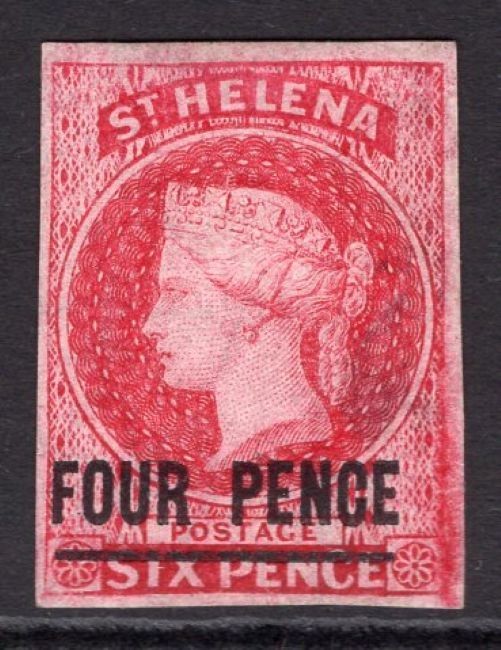 ST HELENA 1863 4D CARMINE FOUR MARGINS FRESH MOUNTED MINT. STANLEY ...