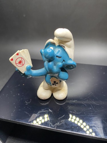 Vintage Smurfs Figure PVC Toy Casino Poker Holding Cards 1979 Schleich ...