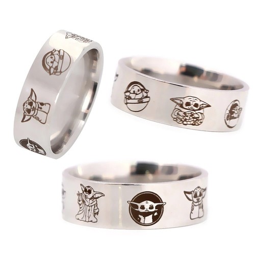 Stainless steel Baby Yoda Ring Stylish sleek band Star Wars the ...