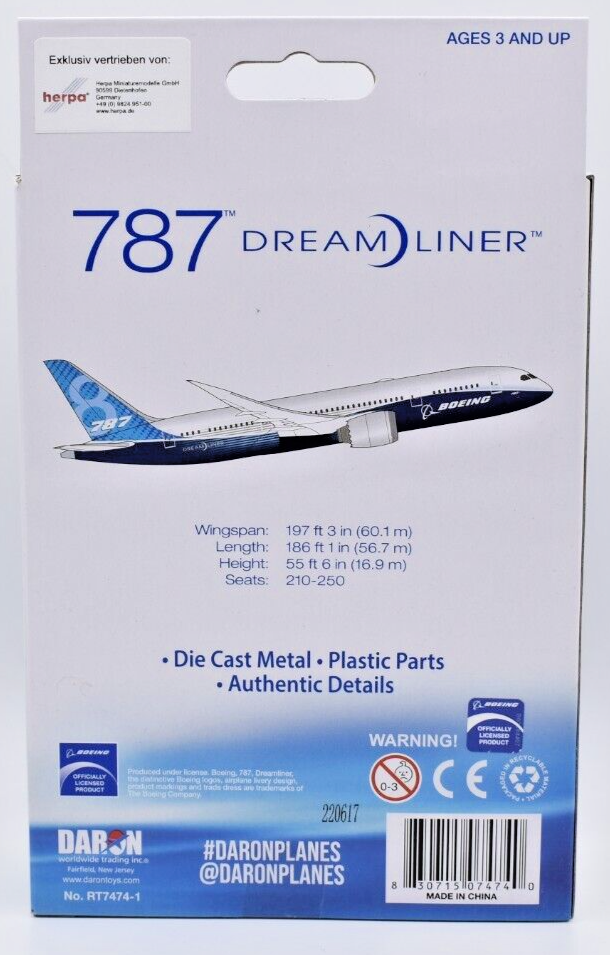 Airplane Airbus Boeing 787 Dreamliner Herpa Wings approx 1/500 metal ...
