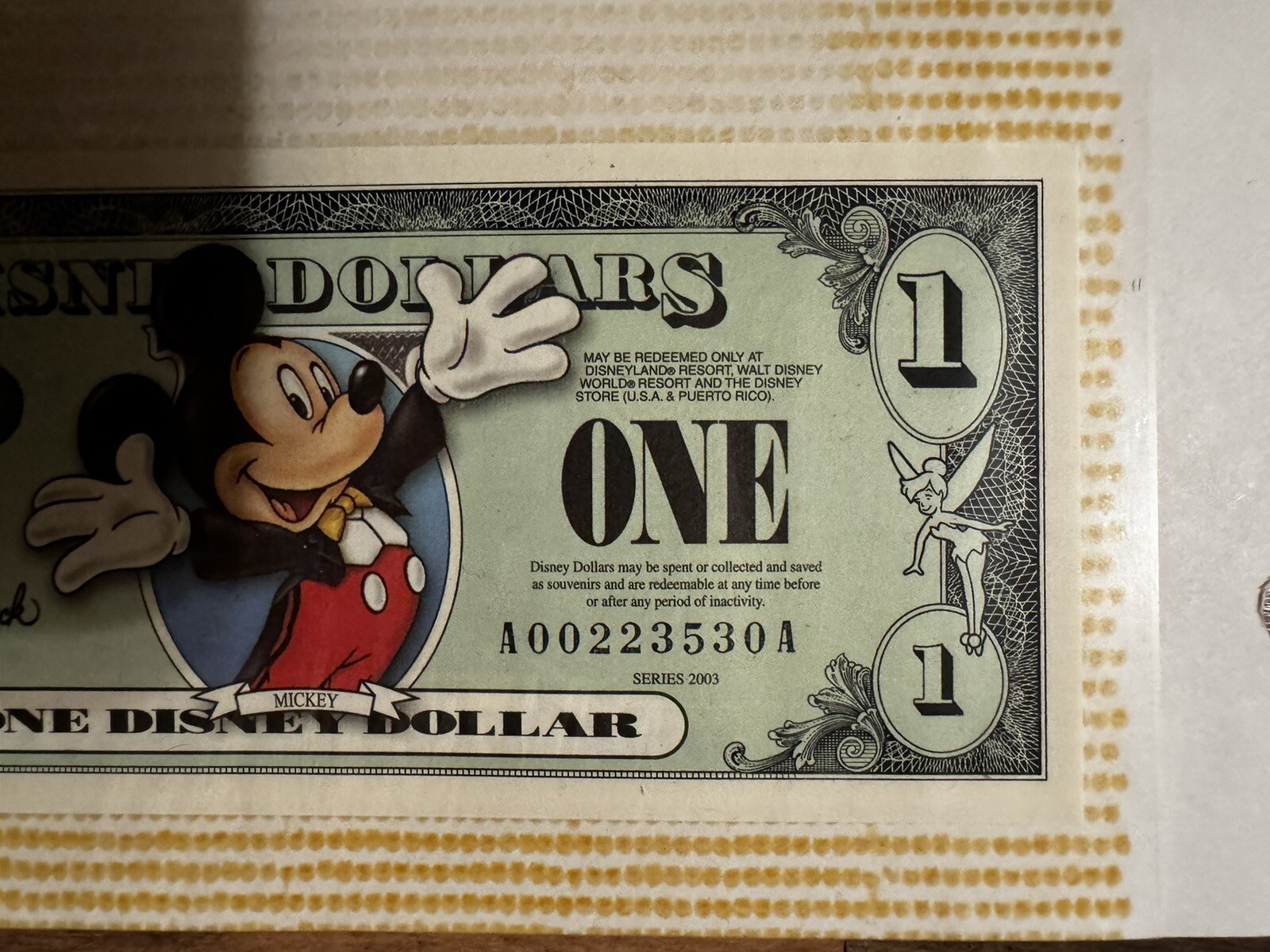 DISNEY DOLLARS 1987, 65th Anniversary, 1995, 1996,1997 & 2003 1$ Lot of ...