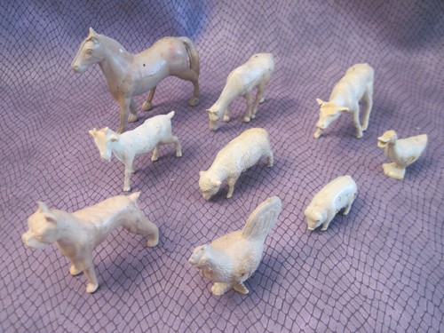 Marx Rubber Playset Animals Vtg 1950s 9Pc *Horse Calf Goat Duck Rooster ...