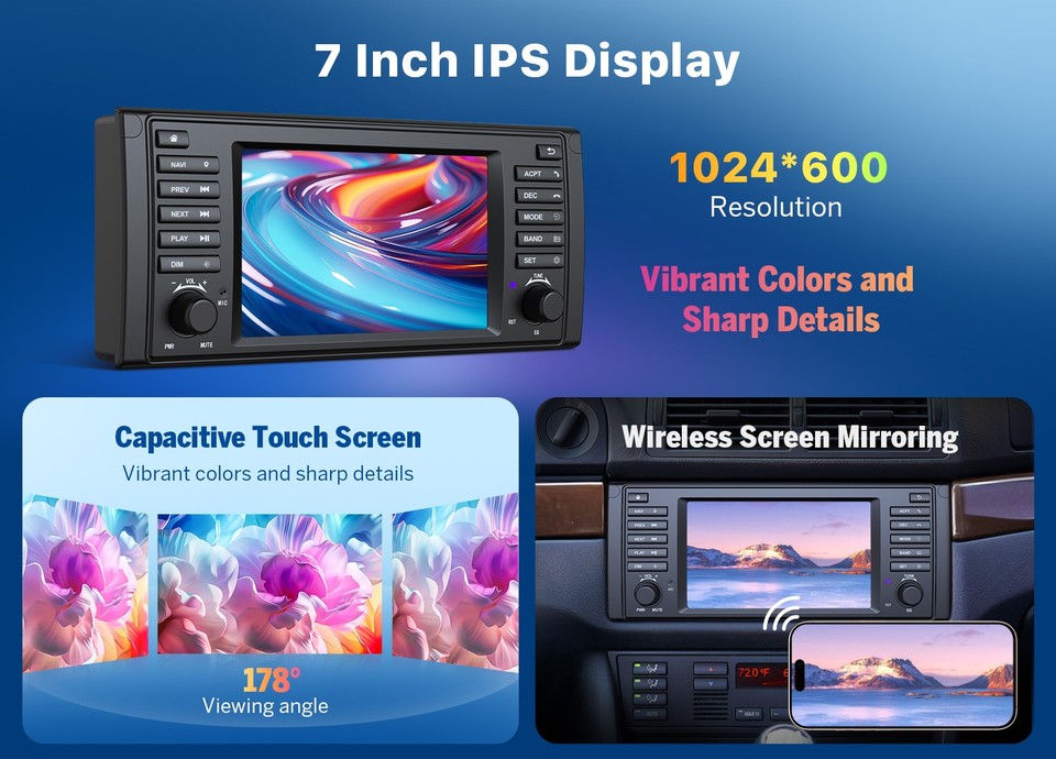 Android Auto 14 7" for BMW E39 CarPlay Smart Car Stereo Sat Nav IPS ...