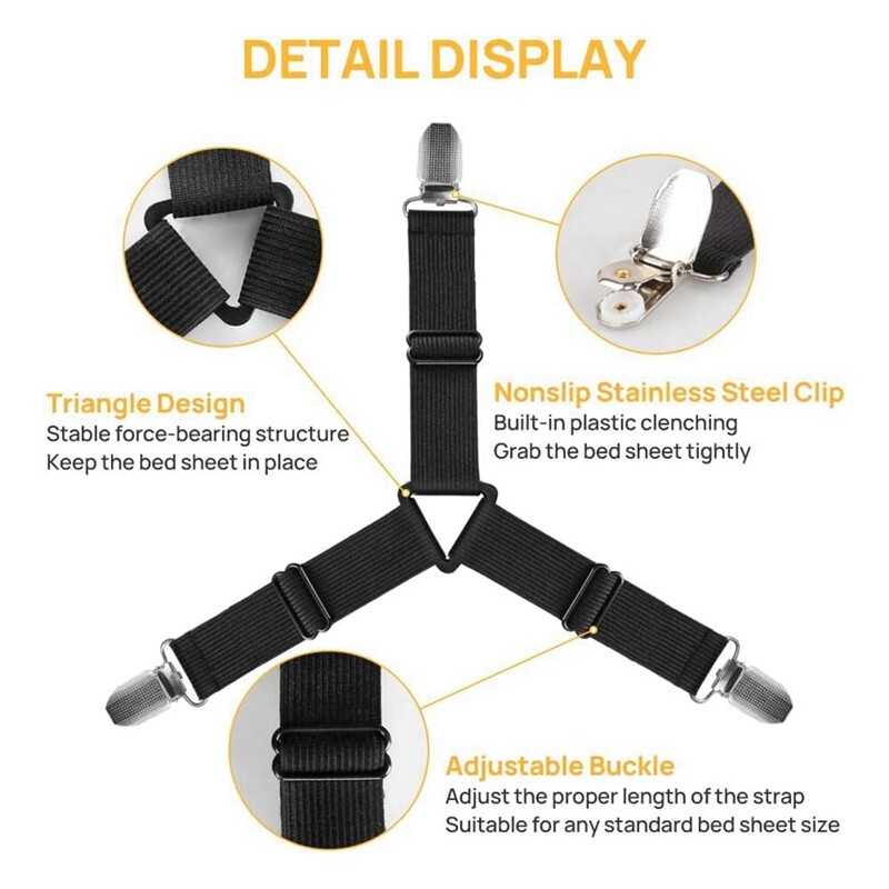 2X(Grip Nonslip Bed Sheet Strap,Adjustable Elastic Fasteners with Iron ...