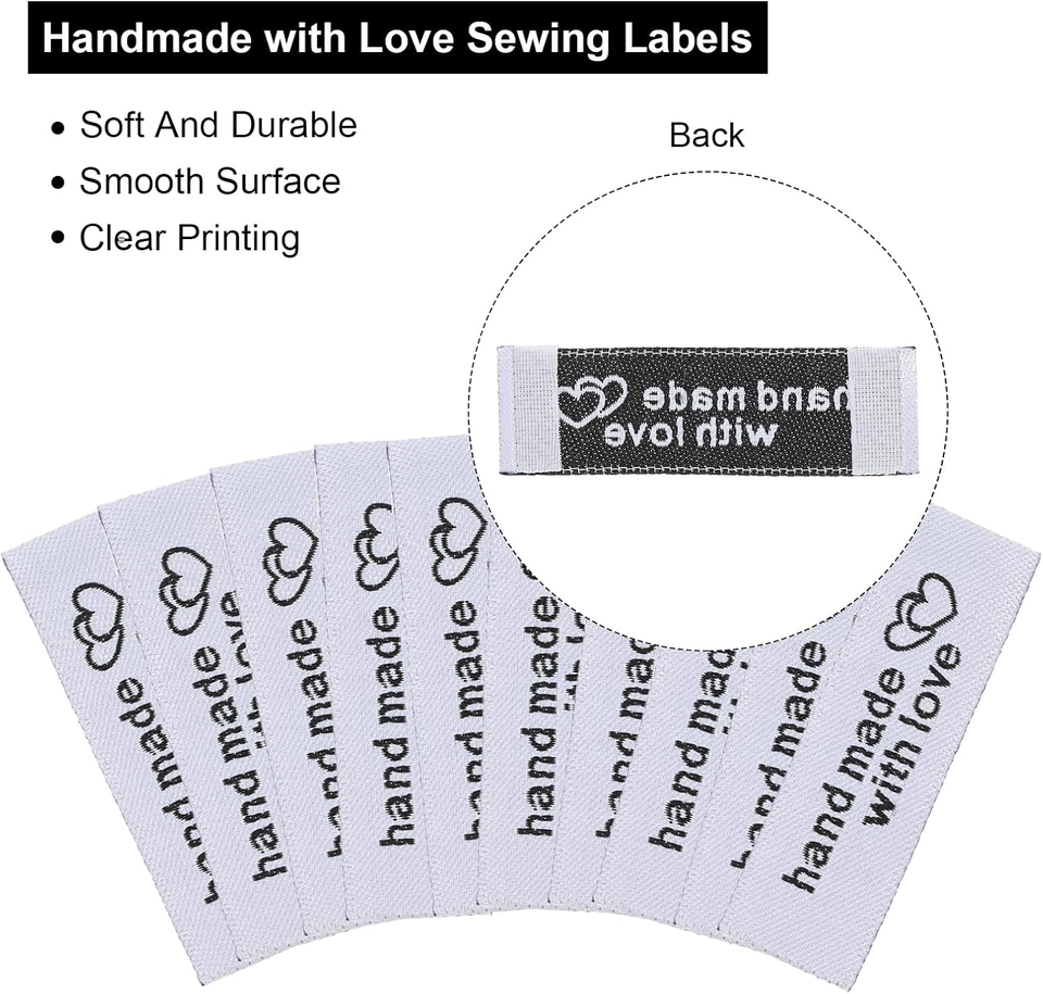 100Pcs Sewing Labels, Handmade with Love Labels Personalized Satin ...