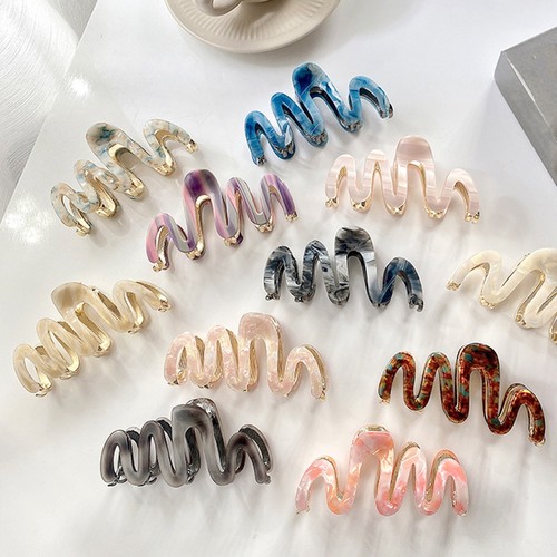 Women Hair Clamp Thick Claw Clip Wave Shape Gradient Color Anti-slip ...