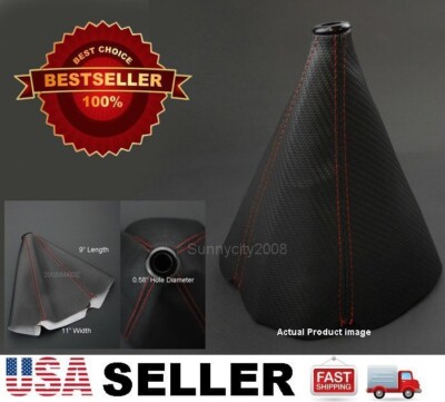 4 Red Seams Black PVC Carbon Texture Shifter Shift Gear Knob Boot For ...