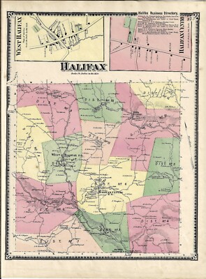 HALIFAX, VT., VINTAGE HAND COLORED 1869 MAP, NOT A REPRINT. | eBay