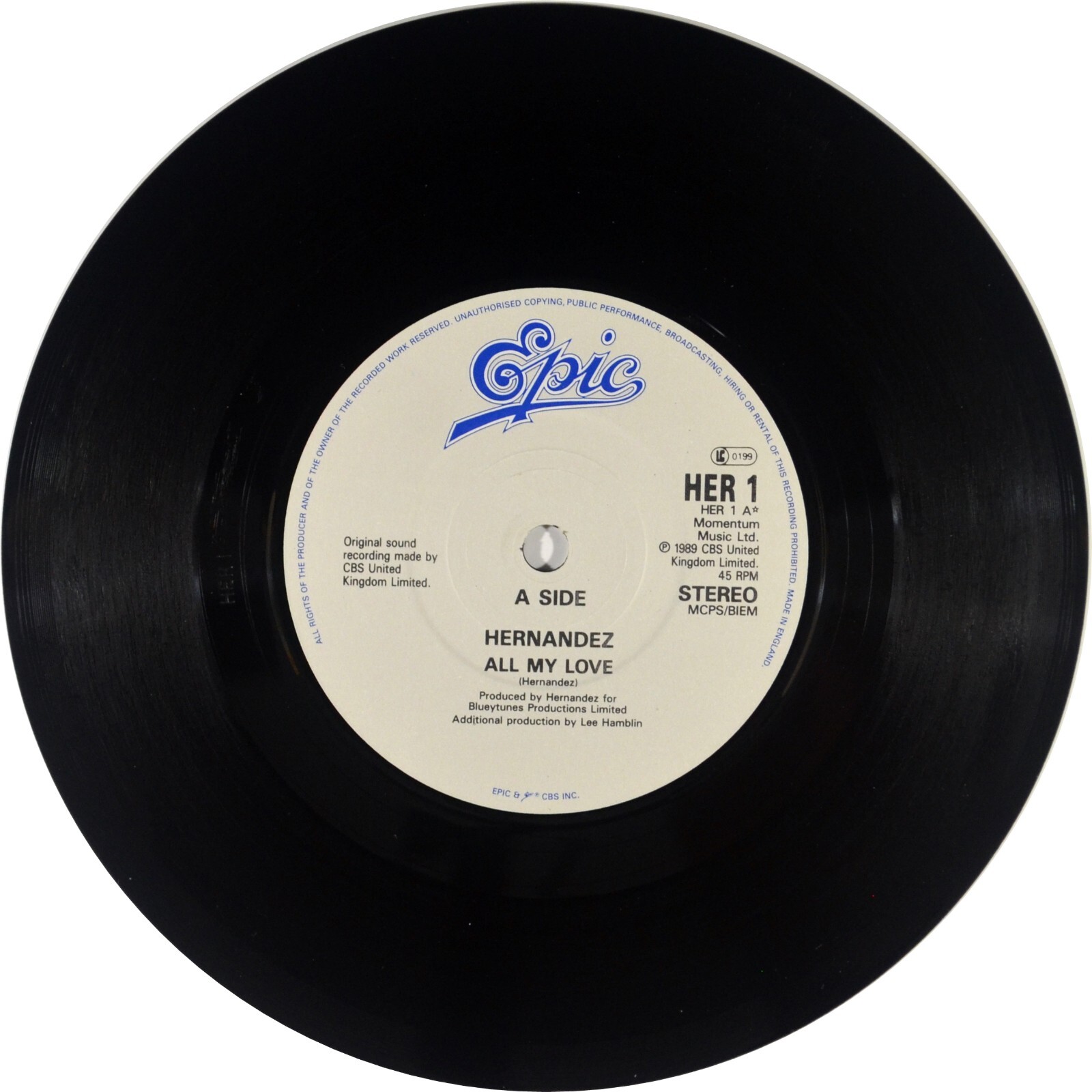 7" WAYNE HERNANDEZ All My Love EPIC 45rpm Made in UK 1989 like NEW ...