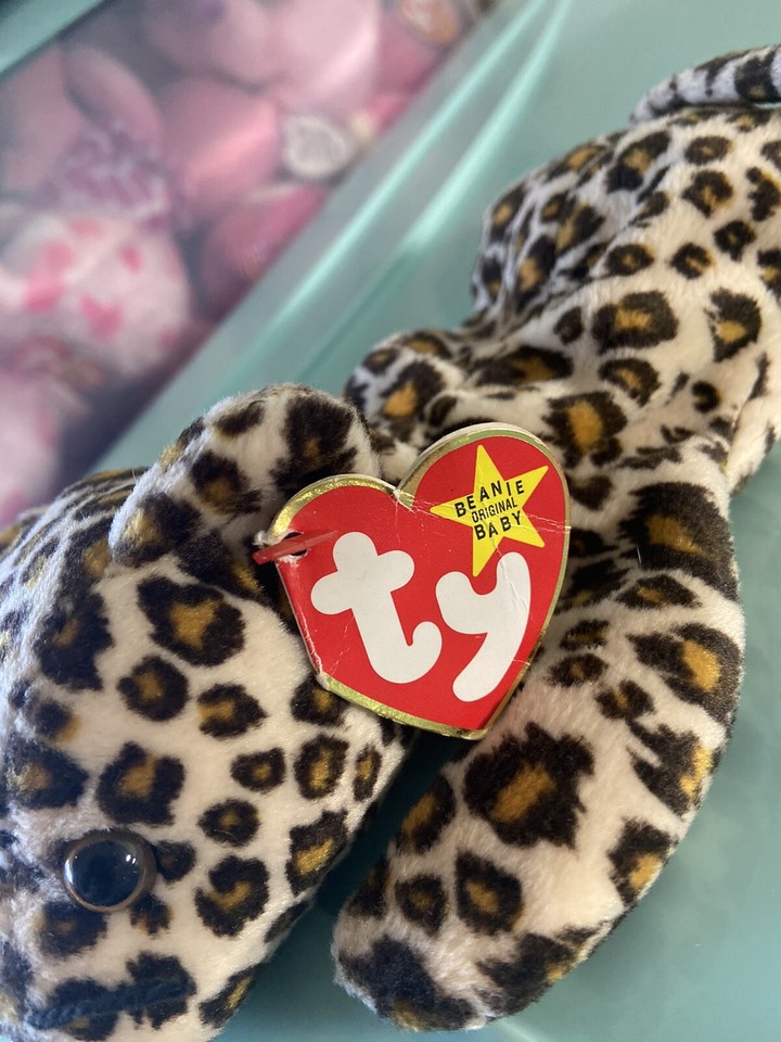 Retired original Ty Beanie Baby FRECKLES the brown spotted leopard WITH ...