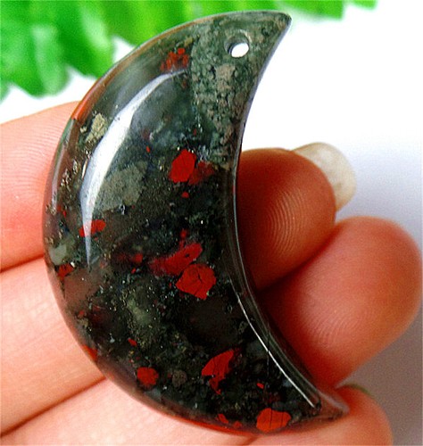 40x20x7mm Natural Red and Gray Africa Bloodstone Reiki Moon Pendant ...