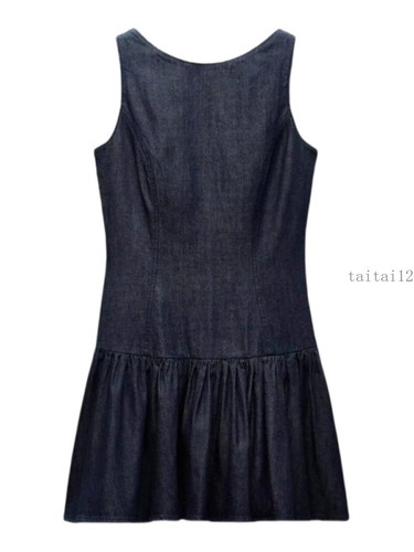 Spring Summer Retro Stacked Denim Effect, Short Backless Dress Tank ...