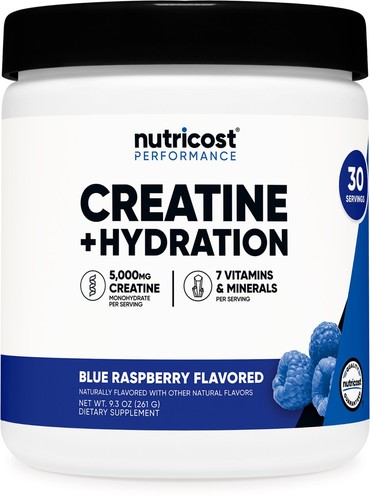 Nutricost Creatine Monohydrate + Hydration Blue Raspberry Flavored, 30 ...