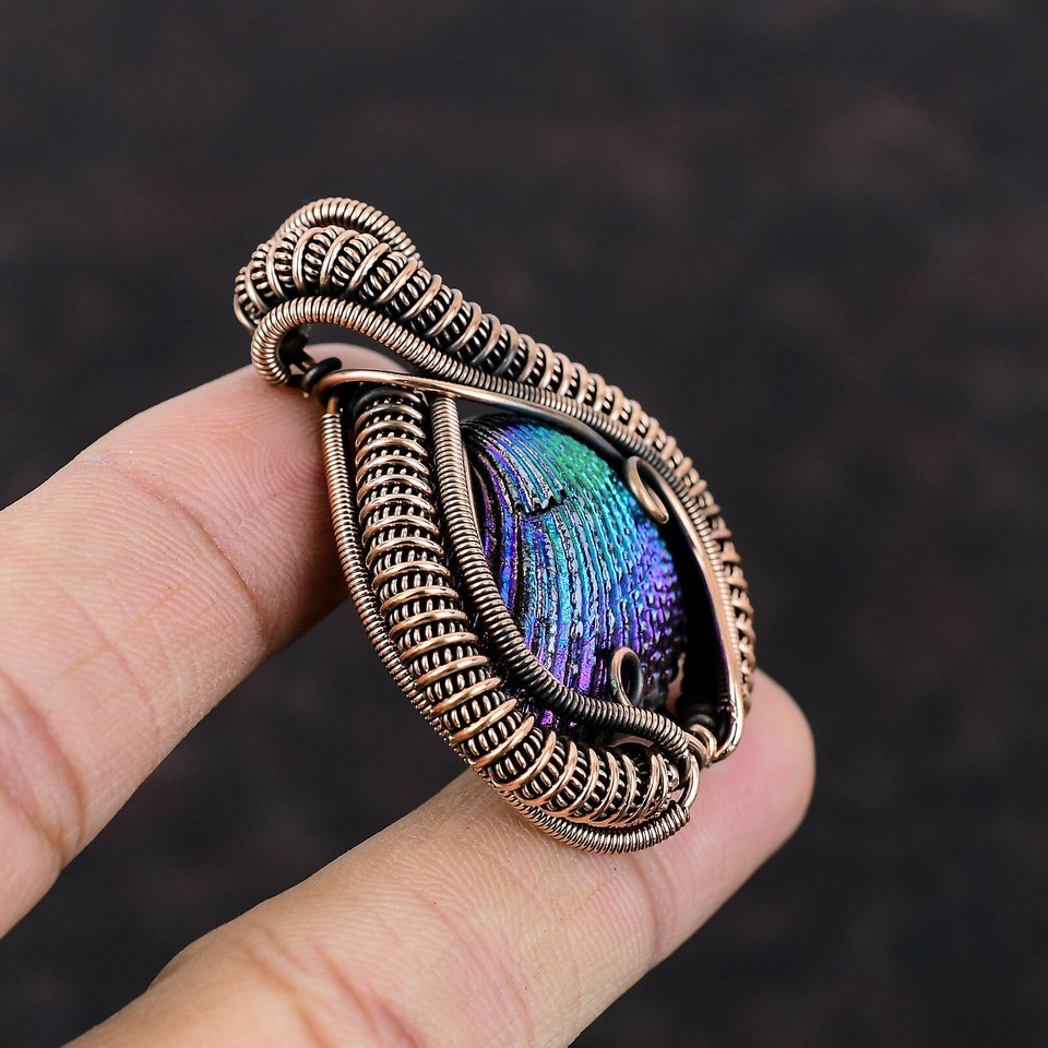 Gift For Women Jewelry Wire Wrapped Pendant Copper Titanium Coated ...